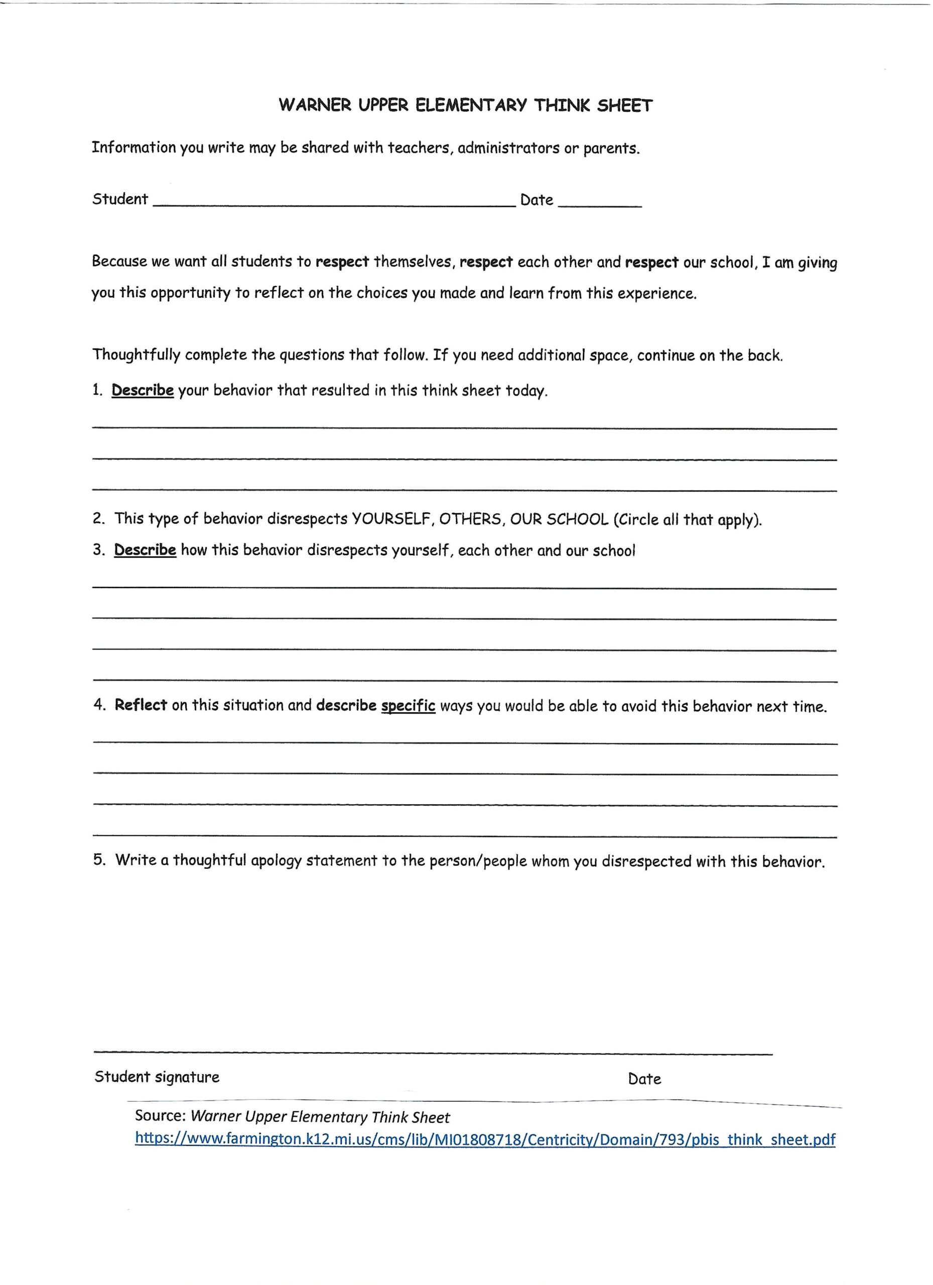 Think Sheets Intermediate Grades Archives - Gateway to Restorative ...