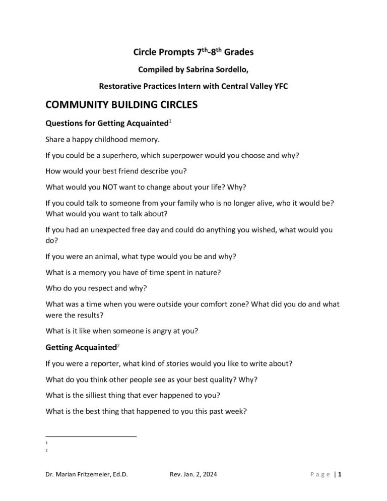 Restorative Practices Circles Prompts Archives - Gateway to Restorative ...